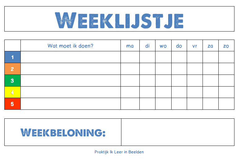 Weekschema voor taken of klusjes - Ik leer in beelden